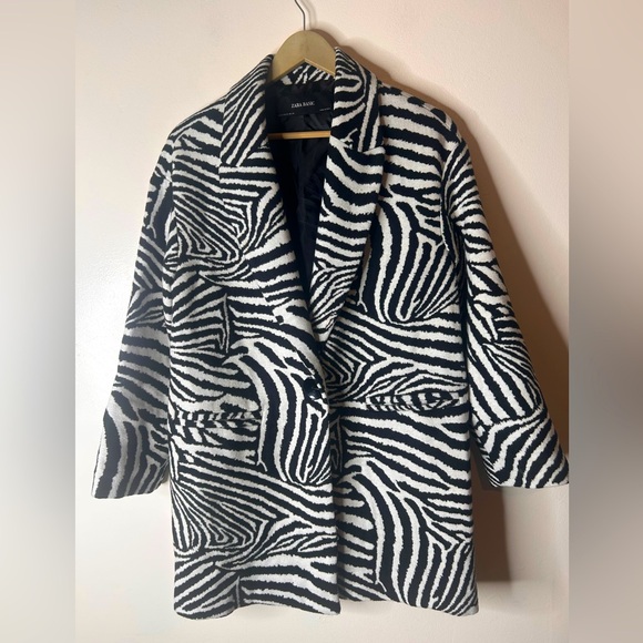 Zara | Jackets & Coats | Zara Black And White Zebra Print Coat Jacket ...